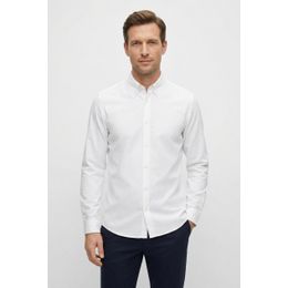 Businesshemd BOSS "ROAN", Herren, Gr. XXL, N-Gr, wei&szlig;100, Web, Obermaterial: 100% Baumwolle, unifarben, slim fit h&uuml;ftbedeckend, 1-Knopf-Manschette mit Schlitz, Hemden, Langarm, Button-Down-Kragen, slim fit