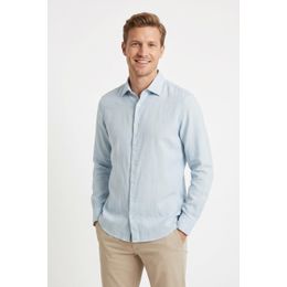 Langarmhemd Cinque "CISTEVEN", Herren, Gr. L, N-Gr, hellblau, Web, Obermaterial: 55% Leinen, 45% Baumwolle, unifarben, regular fit normal, Rundhals, 1-Knopf-Manschette, Hemden, Kentkragen, Regular Fit sommerlicher Leinen-Mix