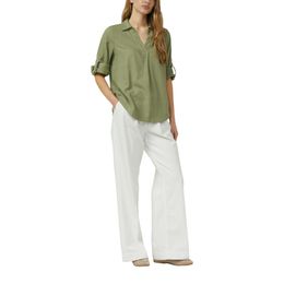 Hemdbluse s.Oliver, Damen, Gr. 36, summer khaki, Web, Obermaterial: 52% Leinen, 48% Viskose, unifarben, regular fit normal, V-Ausschnitt, Manschette, Blusen Hemdbluse, mit 3/4-&Auml;rmeln