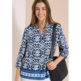 Shirtbluse Cecil, Damen, Gr. L (42), blau (universal blau), Stoff, 100% Viskose, gemustert, klassisch normal, Rundhals, elastischer Bund, Blusen, aus softer Viskose