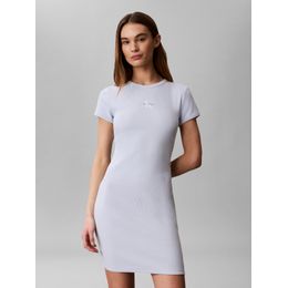 Minikleid Calvin Klein Jeans "MONOLOGO BABY RIB MINI DRESS", Damen, Gr. S, N-Gr, plein air, Jersey, Obermaterial: 95% Baumwolle, 5% Elasthan, figurbetont mini, Rundhals, eingesetzt abgesteppte Kante, Kleider Minikleid, Figurbetonte Passform mit Rundhalsausschnitt