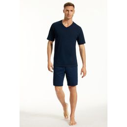Shorty uncover by Schiesser "Uncover Nightwear", Herren, Gr. 50, 804, blau, Single Jersey, Obermaterial: 100% Baumwolle, bequem kurz, V-Ausschnitt, Homewear-Sets Shorty, V-Ausschnitt, Kurzarm, Kurze Hose, Reine Baumwolle, weich
