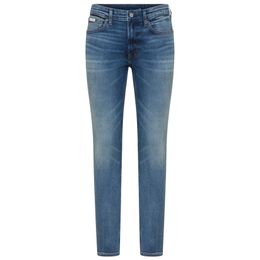 Skinny-fit-Jeans Calvin Klein Jeans "SKINNY", Herren, Gr. 32, L&auml;nge 34, high tide, Denim/Jeans, Obermaterial: 80% Baumwolle, 12% Polyester, 6% Elastomultiester, 2% Elasthan, skinny fit normal, Jeans, mit Leder-Badge