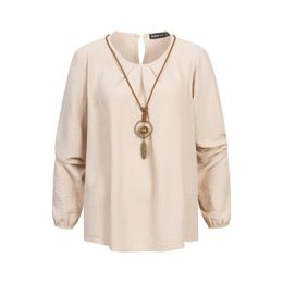 Klassische Bluse CLOUD 5IVE "CLOUD 5IVE Longsleeve Blouse with Necklace", Damen, Gr. L, beige, 95% Polyester, 5% Elasthan, Blusen
