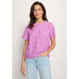 Lascana Kurzarmbluse violett Gr. 36 f&uuml;r Damen. Mit Rundhals. Figurumspielend. Nachhaltig.