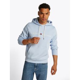 Kapuzensweatshirt Tommy Hilfiger "TOMMY LOGO", Herren, Gr. M, blau (breezy blau), Sweatware, Obermaterial: 64% Baumwolle, 36% Polyester, gerade, unten schmal h&uuml;ftlang, Rundhals, angesetztes B&uuml;ndchen, Sweatshirts, unifarben, casual, regular fit, Baumwollmix, Kapuze
