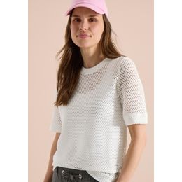 T-Shirt Cecil, Damen, Gr. L (42), wei&szlig; (vanillewei&szlig;), Web, 98% Baumwolle, 2% Elasthan, unifarben, comfort fit normal, Rundhals, B&uuml;ndchen, Shirts T-Shirt, mit Rundhalsausschnitt