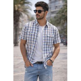 MAN'S WORLD Karohemd MAN'S WORLD, Herren, Gr. L (41/42), N-Gr, blau kariert, Web, Obermaterial: 100% Baumwolle, kariert, bequem normal, Hemden Karohemd, Kurzarm, f&uuml;r Casualmode, Basic, Fr&uuml;hling und Sommer, aus Baumwolle