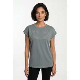 T-Shirt Pepe Jeans "MINA", Damen, Gr. M, bleach gr&uuml;n, Jersey, Obermaterial: 100% Baumwolle, unifarben, h&uuml;ftlang, Rundhals, abgesteppte Kante, Shirts T-Shirt, mit floraler Lochstickerei
