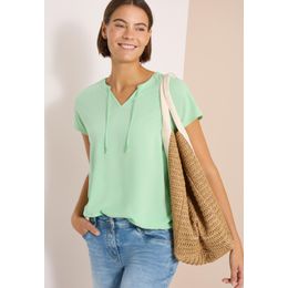 Kurzarmbluse Cecil, Damen, Gr. L (42), juicy lime, Stoff, Vorderseite: 100% Viskose; R&uuml;ckseite: 95% Viskose, 5% Elasthan, unifarben, klassisch normal, V-Ausschnitt, abgesteppt, Blusen, mit Strukturmix