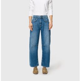 5-Pocket-Jeans MAC "OHIO Barrel", Damen, Gr. 38, N-Gr, mid blau use wash, Denim/Jeans, Obermaterial: 99% Baumwolle, 1% Elasthan, bequem kn&ouml;chellang, Jeans 5-Pocket-Jeans, Barrel Fit, Naht-Detail auf Knieh&ouml;he