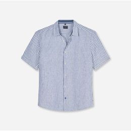 Kurzarmhemd OLYMP "Casual", Herren, Gr. XL, N-Gr, royal, Web, Obermaterial: 100% Leinen, normal, Hemden, Sommerhemd, Leinenhemd