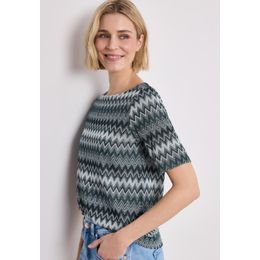 T-Shirt Street One, Damen, Gr. 34, deep bound gr&uuml;n, Stoff, 68% Polyester, 31% Viskose, 1% Metallfaser, gemustert, comfort fit normal, U-Boot-Ausschnitt, normaler Saum, Shirts T-Shirt, mit Zick Zack Muster, Topseller