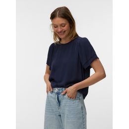V&eacute;ro Moda Shirtbluse VERO MODA "VMMENNY LACE SS TOP WVN GA", Damen, Gr. XS, navy blazer, Web, Obermaterial: 100% Viskose, unifarben, regular fit normal, Rundhals, Blusen, Viskose, regular fit