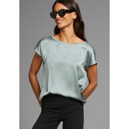 Shirtbluse Laura Scott "mit Satin-Vorderteil und hochflexiblen Jersey-R&uuml;cken", Damen, Gr. 34, grau (graugr&uuml;n), Web, Obermaterial: 100% Polyester. R&uuml;ckenteil: 95% Viskose, 5% Elasthan, leicht gl&auml;nzend, unifarben, l&auml;ssig geschnitten h&uuml;ftlang, Rundhals, angeschnitten, Blusen, lockere Passfrom, zeitlos & gut zu kombinieren
