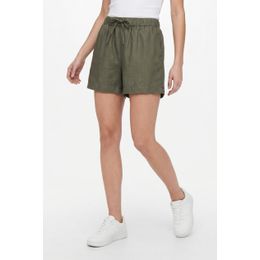 Shorts Only "ONLGOA MW LIN BL PULL-UP SHORTS CC PNT", Damen, Gr. S, N-Gr, smokey olive, Web, Obermaterial: 70% Viskose, 30% Leinen, unifarben, regular fit kurz, Hosen Shorts, mit Leinen