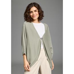 Strickjacke Laura Scott "im Sommer-Look", Damen, Gr. 32/34, salbei, Strick, Obermaterial: 50% Baumwolle, 50% Polyacryl, unifarben, Basic, oversize h&uuml;ftbedeckend, V-Ausschnitt, Strickjacken Strickjacke, oversized, mit Verschluss und 3/4 &Auml;rmeln
