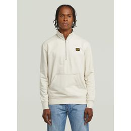 G-Star Raw Longpullover G-STAR "Half Zip Sweater Label Badge", Herren, Gr. M, wei&szlig;bait, Obermaterial: 58% Baumwolle, 42% Polyester, Pullover Longpullover