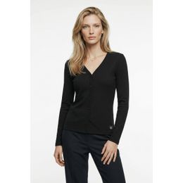 Langarmshirt Calvin Klein Jeans "WOVEN LABEL BABY RIB BUTTON", Damen, Gr. L, schwarz, Web, Obermaterial: 95% Baumwolle, 5% Elasthan, unifarben, figurbetont taillenbedeckt, V-Ausschnitt, eingesetzt gerader Abschluss, Shirts Langarmshirt, Figurbetonte Passform mit V-Ausschnitt
