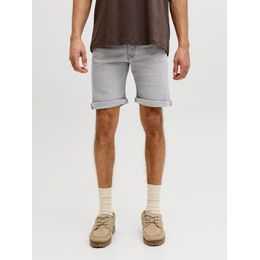 Jack & Jones Shorts JACK & JONES "JJIRICK JJORIGINAL SHORTS AT 999", Herren, Gr. L, N-Gr, grau denim, Web, Obermaterial: 64% Baumwolle, 34% Polyester, 2% Elasthan, unifarben, regular fit knielang, Hosen Shorts