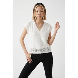 V&eacute;ro Moda Spitzenshirt VERO MODA "VMIRIS CROCHET V-NECK T-SHIRT JRS BTQ", Damen, Gr. L, cloud dancer, Jersey, Obermaterial: 100% Polyester, unifarben, bequem normal, tiefer V-Ausschnitt, Shirts