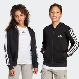 Kapuzensweatjacke adidas Sportswear "J 3S FL FZ HD", M&auml;dchen, Gr. 140, schwarz-wei&szlig; (schwarz, wei&szlig;), Obermaterial: 55% Baumwolle, 36% Polyester, 9% Viskose, Sweatjacken