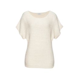 Kurzarmpullover Lascana, Damen, Gr. 32/34, blau (creme, goldfarben), Strick, Obermaterial: 100% Polyacryl, leicht gl&auml;nzend, unifarben, figurumspielend h&uuml;ftlang, Rundhals, Pullover, in luftigem Ajourstrick, leichter Sommerpullover, Metallic-Effekt