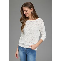 Ajourpullover Laura Scott "im leichten Sommer-Look", Damen, Gr. 36/38, wei&szlig;, Strick, Obermaterial: 50% Baumwolle, 50% Polyacryl, unifarben, figurumspielend h&uuml;ftlang, U-Boot-Ausschnitt, Rippb&uuml;ndchen, Pullover, luftiger &Uuml;bergangspullover mit femininem Ajourmuster