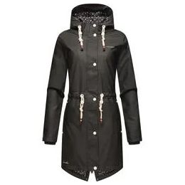 Regenjacke Navahoo "Flower of Ocean", Damen, Gr. XS (34), schwarz, Obermaterial: 70% Polyester, 30% Polyurethan. Innenfutter: 100% Polyester. &Auml;rmelfutter: 100% Polyester. Wattierung: 100% Polyester, gerade ca. Mitte Oberschenkel, hoch geschlossener Ausschnitt, &Auml;rmel ohne &Auml;rmelschlitz Rippstrickb&uuml;ndchen, Jacken Regenjacke, Wasserdichter Damen Outdoor Regenmantel