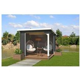 Gartenhaus Lasita Maja "Unterstand/Lounge Buffalo 275", grau (carbongrau), ohne Dacheindeckung, Massivholz, Gartenh&auml;user, Gartenhaus, Unterstand / Lounge 28mm