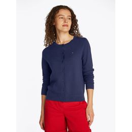 Cardigan Tommy Hilfiger "CO JERSEY STITCH CARDIGAN", Damen, Gr. L (40), blau (schwarz night navy), Feinstrick, Obermaterial: 67% Baumwolle, 33% Polyamid, unifarben, regular fit h&uuml;ftlang, Rundhals, Rippstrickb&uuml;ndchen, Strickjacken, Baumwollmischung, regular fit, Rundhals, goldfarbene Kn&ouml;pfe