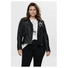 Lederimitatjacke Only CARMAKOMA "CAREMMY FAUX LEATHER BIKER", Damen, Gr. 44, schwarz, Web, Obermaterial: 50% Polyurethan, 50% Viskose, beschichtet, figurbetont kurz, Jacken