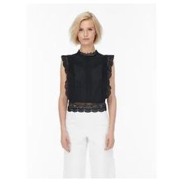 Spitzenshirt Only "ONLKARO &ndash; Spitzentop mit Stehkragen f&uuml;r elegante Looks", Damen, Gr. L, schwarz, Web, Obermaterial: 44% Nylon, 37% Baumwolle, 17% Viskose, 2% Lyocell, unifarben, kurz, hoch geschlossener Ausschnitt, Shirts, regular fit, feminin, Web, Materialmix, hochgeschlossen