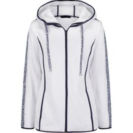 Damen Fleecejacke mit gemusterten Zierb&auml;ndern ecru-marine, Gr&ouml;&szlig;e 44