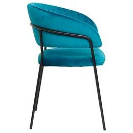Esszimmerstuhl Salesfever "Idro Komfortabler Polsterstuhl", blau (t&uuml;rkis, schwarz, schwarz, t&uuml;rkis), B:55cm H:80cm T:50cm, Metall, Polyester, St&uuml;hle, Esszimmerstuhl, Abgerundeter R&uuml;cken mit L&auml;ngsstepppung