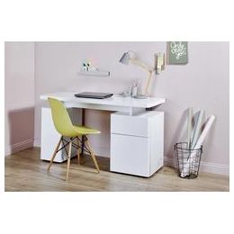 Schreibtisch Jahnke "CU-LIBRE 140", wei&szlig; (hochglanz wei&szlig;, wei&szlig;, hochglanz wei&szlig;), B:135cm H:76cm T:55cm, Tische, Schreibtisch, Platzsparender Arbeitsplatz, mit 1 Schublade und 2 T&uuml;ren, 135 cm