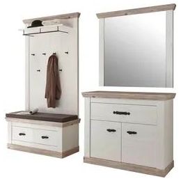 Garderoben-Set Home Affaire "Florenz", wei&szlig; (pinie wei&szlig;), B:224cm, Holzwerkstoff, Kastenm&ouml;bel-Sets, bestehend aus 1 Bank, 1 Paneel, 1 Spiegel und 1 Kommode