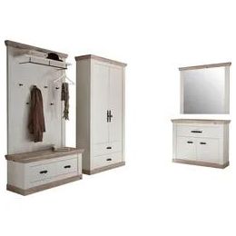 Garderoben-Set Home Affaire "Florenz", wei&szlig; (pinie wei&szlig;), B:341cm, Holzwerkstoff, Kastenm&ouml;bel-Sets, bestehend aus Bank, Paneel, Kommode, Spiegel und Stauraumschrank