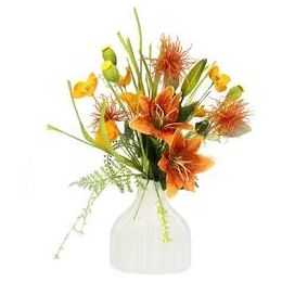 Kunstblume I.GE.A. "Blumenarrangement aus Lilien und Mohnblumen in Vase aus Keramik", orange, B:30cm H:55cm L:20cm, Polyester, Kunstpflanzen, Dekoblumen Blumenstrau&szlig; Seidenblumen Tischdeko Hochzeitsdeko