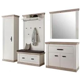 Garderoben-Set Home Affaire "Florenz", wei&szlig; (piene wei&szlig;), B:307cm, Holzwerkstoff, Kastenm&ouml;bel-Sets, bestehend aus Bank, Paneel, Spiegel, Kommode und Garderobenschrank