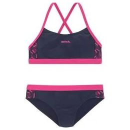Bustier-Bikini Bench., M&auml;dchen, Gr. 122/128, N-Gr, bunt (pink, marine), Polyamid, unifarben mit Farbeinsatz, Bikini-Sets, mit geometrische bedruckten Eins&auml;tzen