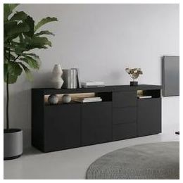 borchardt M&ouml;bel Sideboard BORCHARDT M&Ouml;BEL "Kapstadt, Kommode mit Push-to-open-Funktion, Hochglanz-Dekor", schwarz (schwarz matt), B:200cm H:72cm, Sideboards, Sideboard, Breite 200 cm mit 3 Schubk&auml;sten