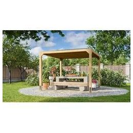 Holzpavillon Karibu "Cubus", beige (braun), B/H/T: 320cm x 239cm x 320cm, Pavillons, naturbelassen, BxTxH: 320x320x235 cm