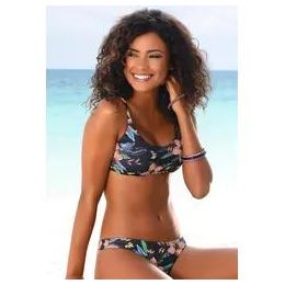 Bustier-Bikini-Top Lascana "Malia", Damen, Gr. 32, N-Gr, grau (anthrazit, bedruckt), Microfaser, Microfaser, Polyamid, bedruckt, floral, Bikini-Oberteile, mit tropischem Print