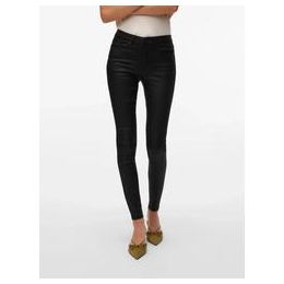 V&eacute;ro Moda Skinny-fit-Jeans VERO MODA "VMFLASH MR SKINNY COATED PANTS NOOS", Damen, Gr. L (40), L&auml;nge 32, schwarz, Denim/Jeans, Obermaterial: 52% Modal, 44% Polyester, 3% Viskose, 1% Elasthan, gl&auml;nzend, unifarben, skinny fit kn&ouml;chellang, Jeans, mit beschichteter Lederimitat Optik, skinny fit