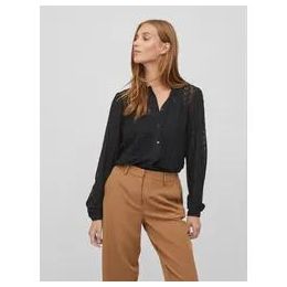 Blusenshirt Vila "VICHIKKA LACE L/S SHIRT- NOOS", Damen, Gr. L, schwarz, Jersey, Obermaterial: 95% Polyamid, 5% Elasthan, unifarben, h&uuml;ftbedeckend, Rundhals, Shirts Blusenshirt