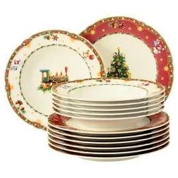 Tafelservice Seltmann Weiden "Teller Set Weihnachten, Advent, Geschirr-Set Marie-Luise", beige (creme, bunt), 12 Stk., Porzellan, Geschirr-Sets, Tafelservice, mit weihnachtlichem Dekor, Made in Germany, 12 Teile, f&uuml;r 6 Personen
