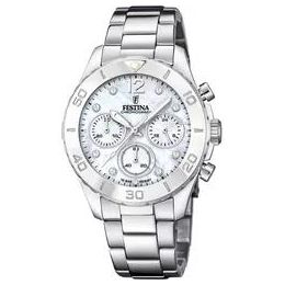 Chronograph Festina "Boyfriend Collection", silber (silberfarben, perlmuttfarben), Armbanduhren, Damen, Chronograph, Armbanduhr, Quarzuhr, Damenuhr, Stoppfunktion, Edelstahlarmband