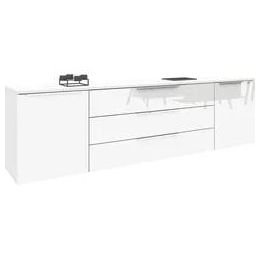 borchardt M&ouml;bel Sideboard BORCHARDT M&Ouml;BEL "Oliva, h&auml;ngend oder stehend mit Metallgriffen", wei&szlig; (wei&szlig; matt, wei&szlig; hg), B:200cm H:53cm T:35cm, Spanplatte, Sideboards, Sideboard, Breite 166 oder 200cm, 2 T&uuml;ren 3 Schubf&auml;cher