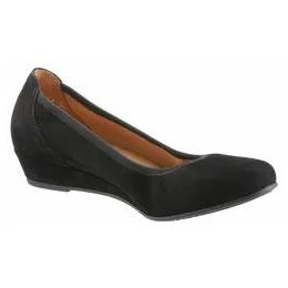 Pumps Gabor "KRETA", Damen, Gr. 36, schwarz, Ziegenveloursleder, unifarben, Schuhe Pumps, Keilabsatz, Halbschuh, Schlupfschuh, in bequemer Weite G (= weit)